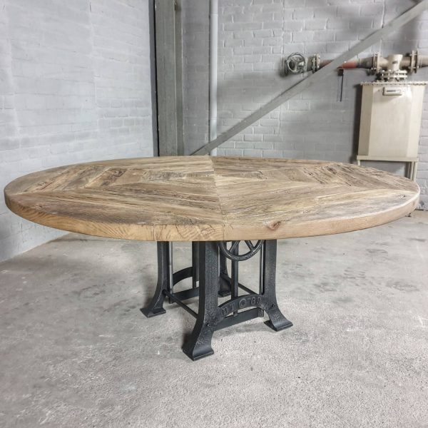 Round industrial dining table - height adjustable crank base - DT24-Z-L ...