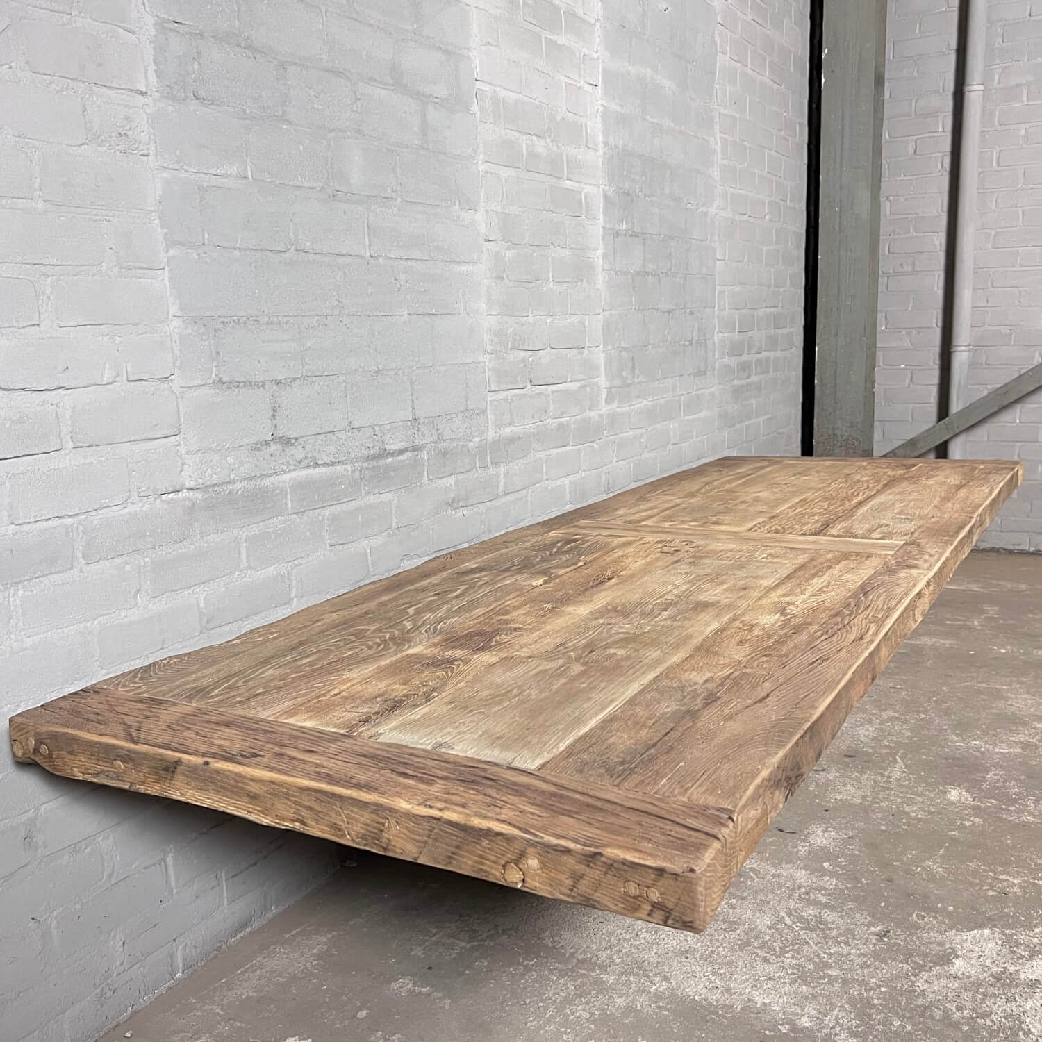 In height adjustable oak dining table - industrial design - IND736