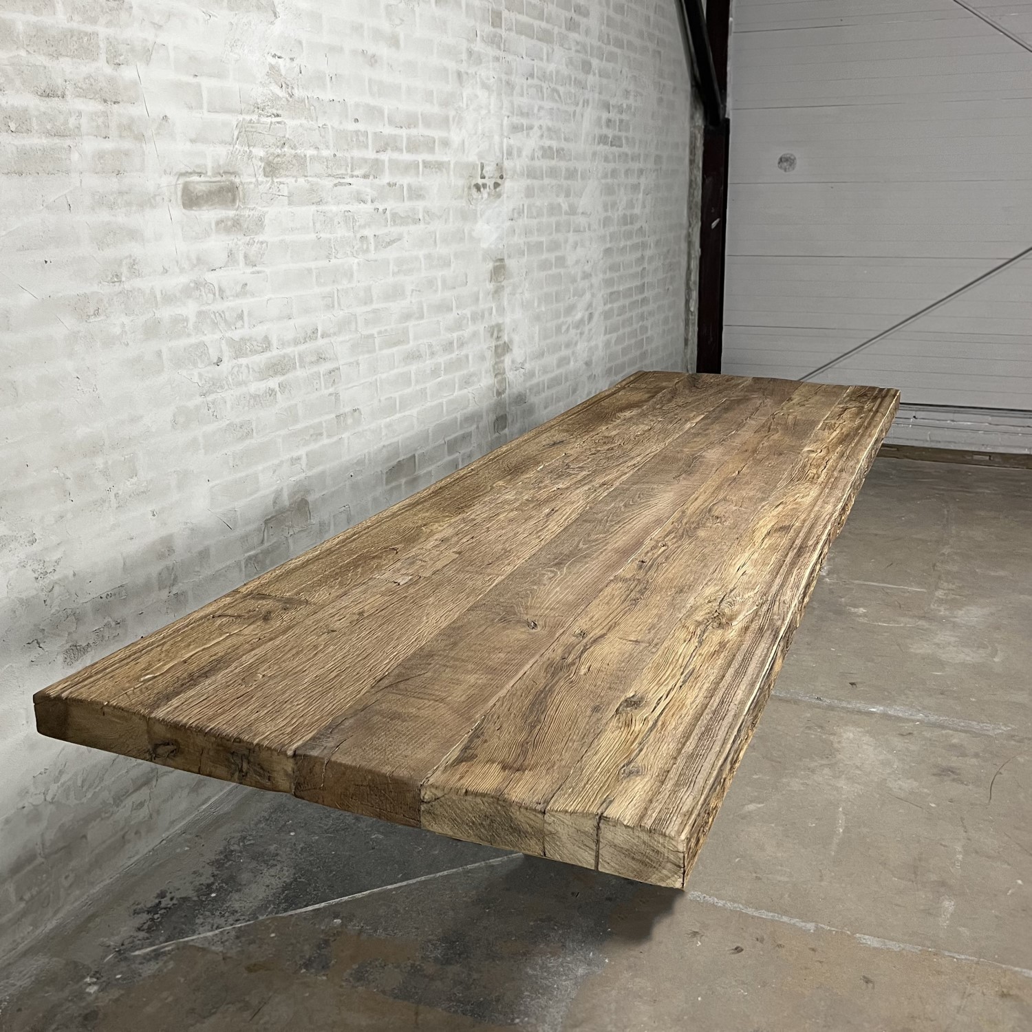 Large industrial dining table - height adjustable - oak table top - IND742