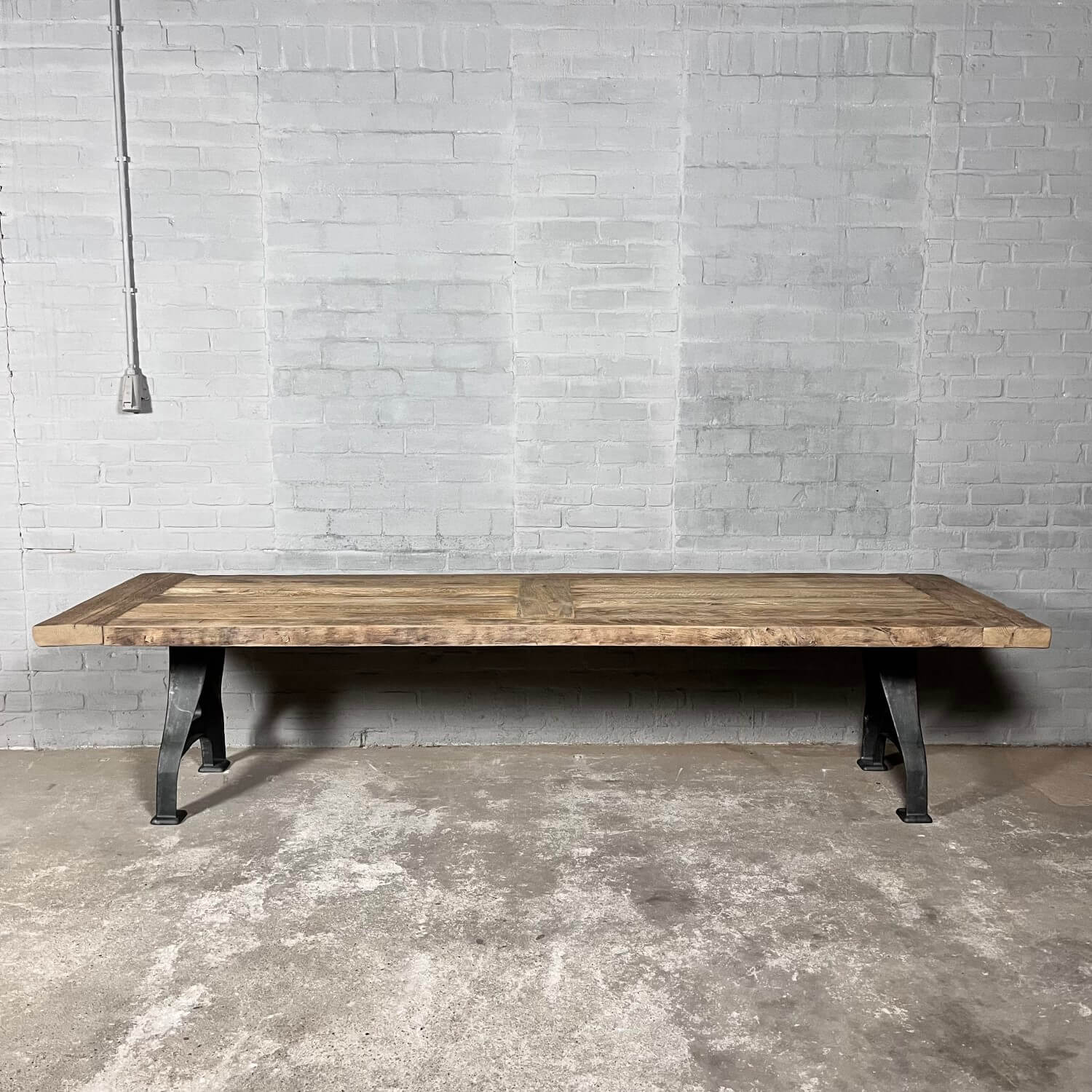 Long industrial design table with iron legs – thick old oak - IND747