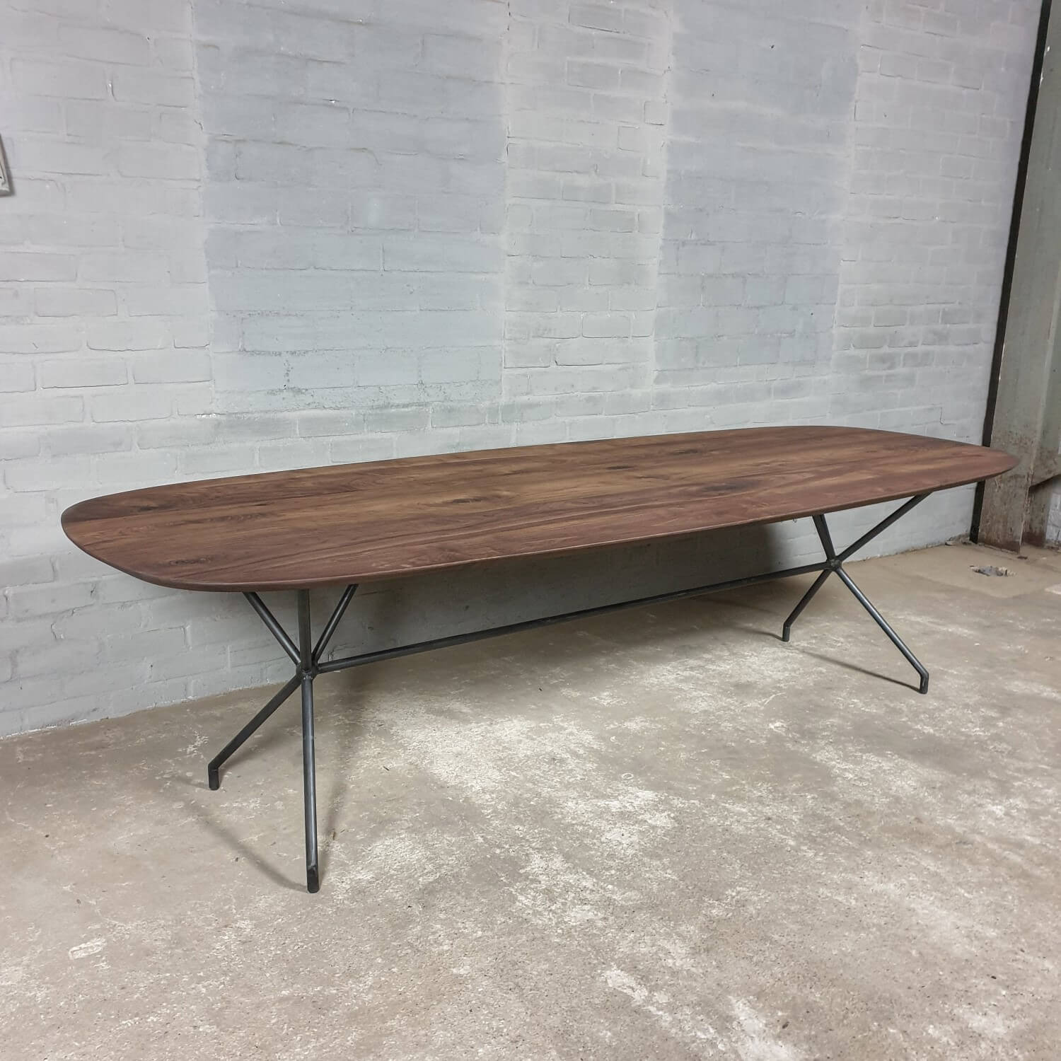 Oval table with walnut table top - modern steel base - IND716 - DT69