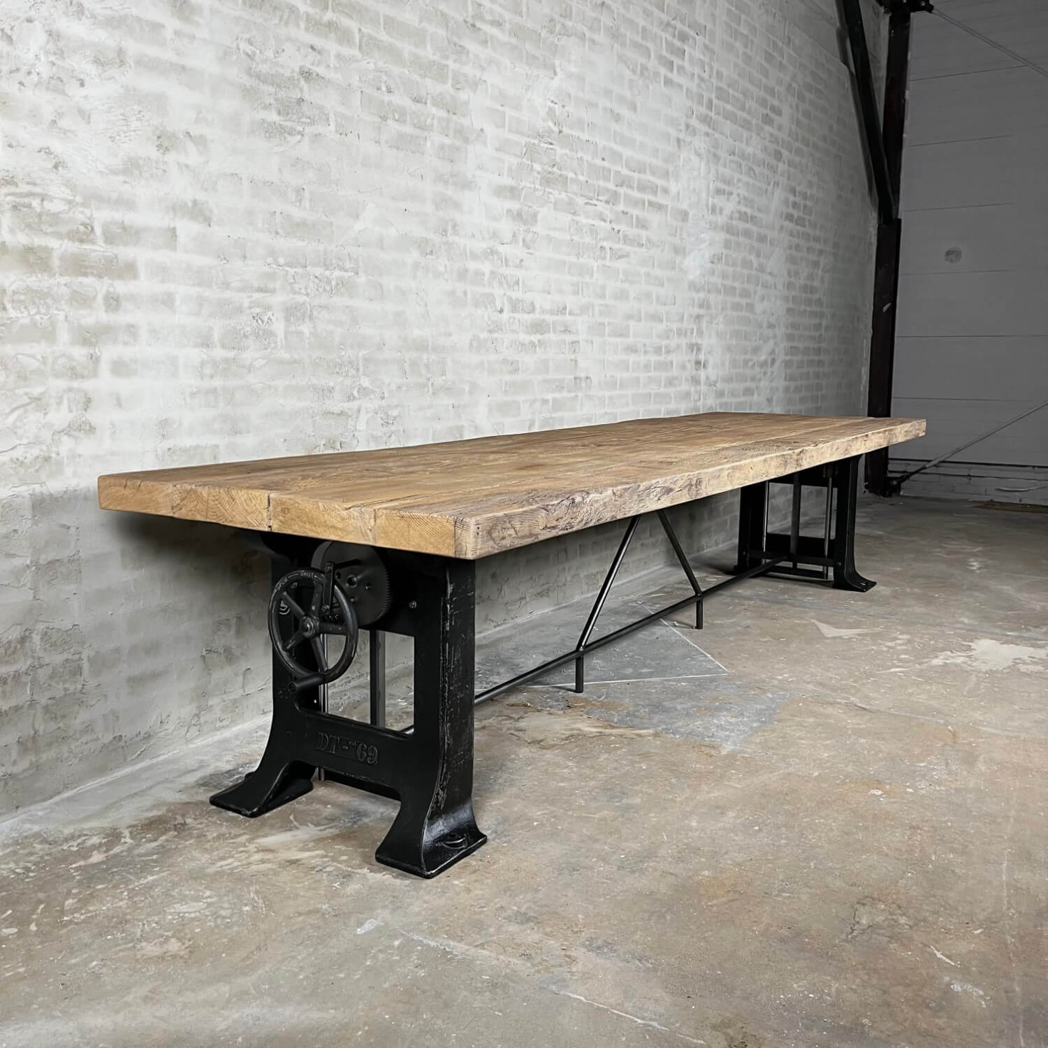 Industrial height adjustable oak table, Limited Edition No-25