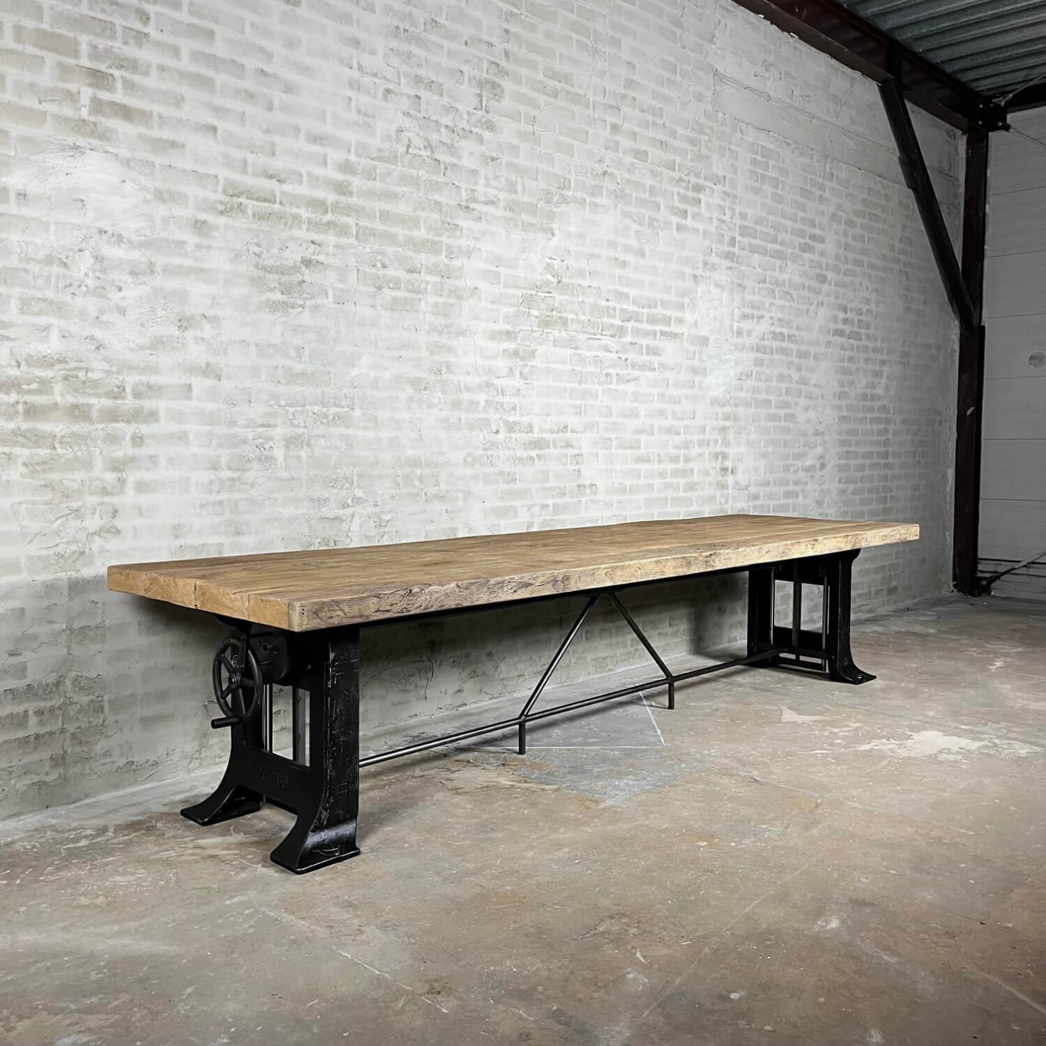 Industrial height adjustable oak table, Limited Edition No-25