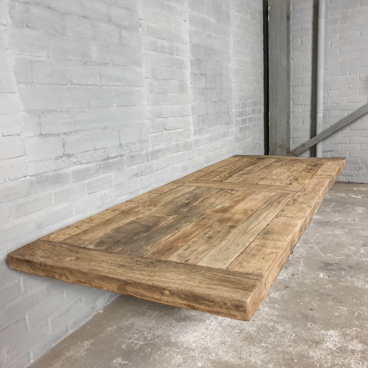 In height adjustable oak dining table - industrial design - IND736